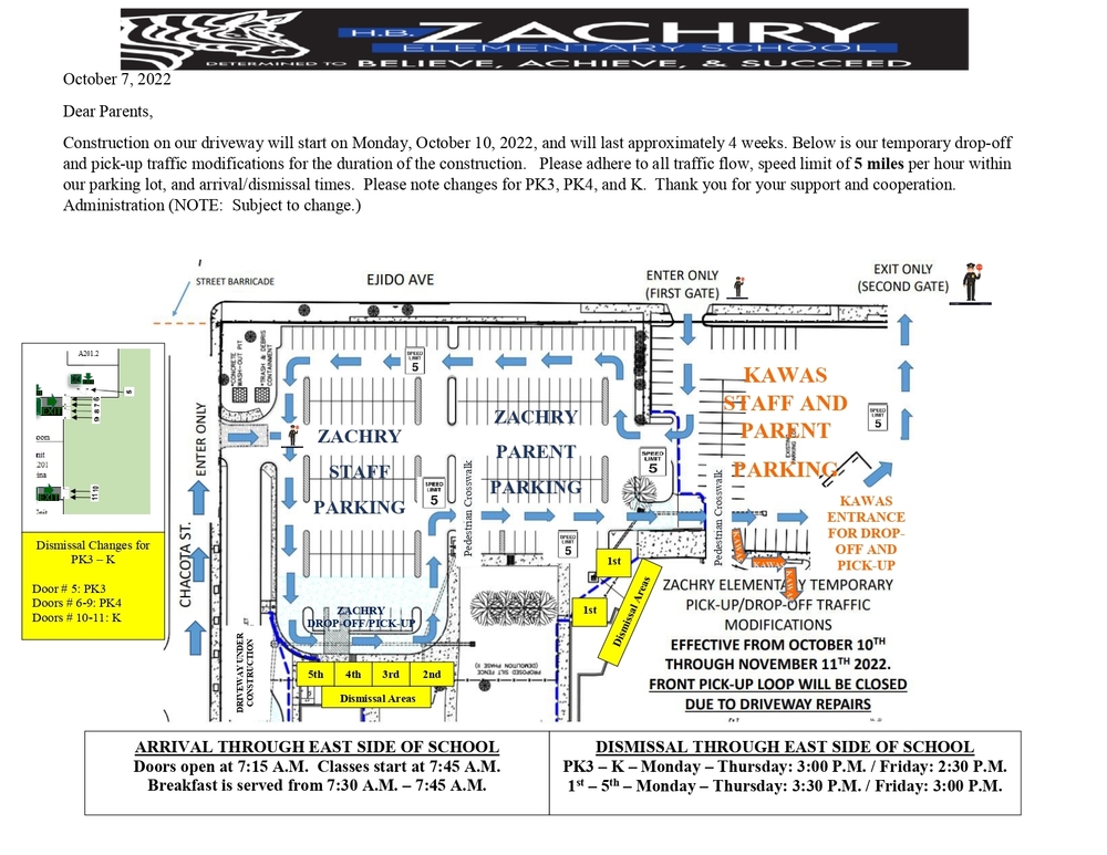 Construction Traffic Route car | Henry B. Zachry Elementary School